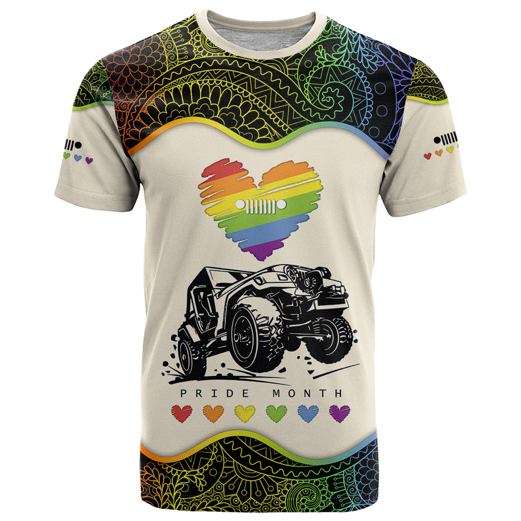Jeep Pride Month T Shirt Floral Pattern And Heart With LGBT Flag TS06 ...
