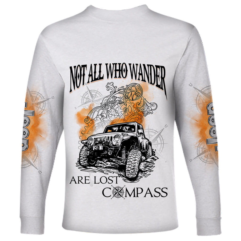 White Jeep Long Sleeve Shirt Not All Who Wander Are Lost Compass TS06 ...