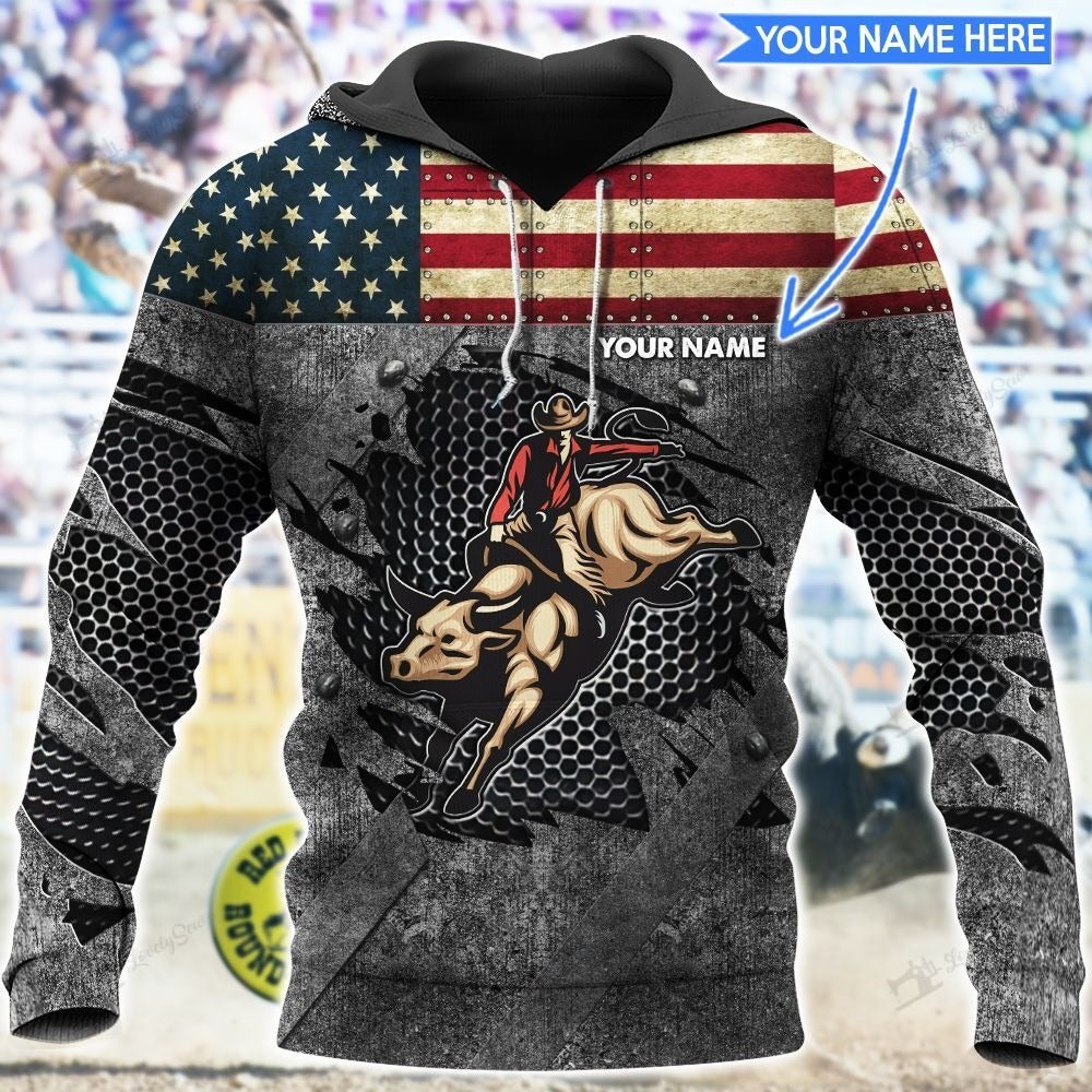 Personalized Name Bull Riding Hoodie - Bull Riding Apparel Metal Patte ...
