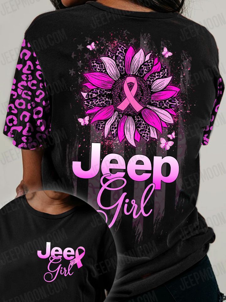 Jeep Girl Flag Sunflower Breast Cancer T-shirt – Aljaira