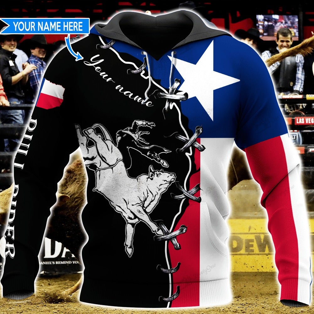 Personalized Name Bull Riding Hoodie - Bull Riding Apparel American Fl ...
