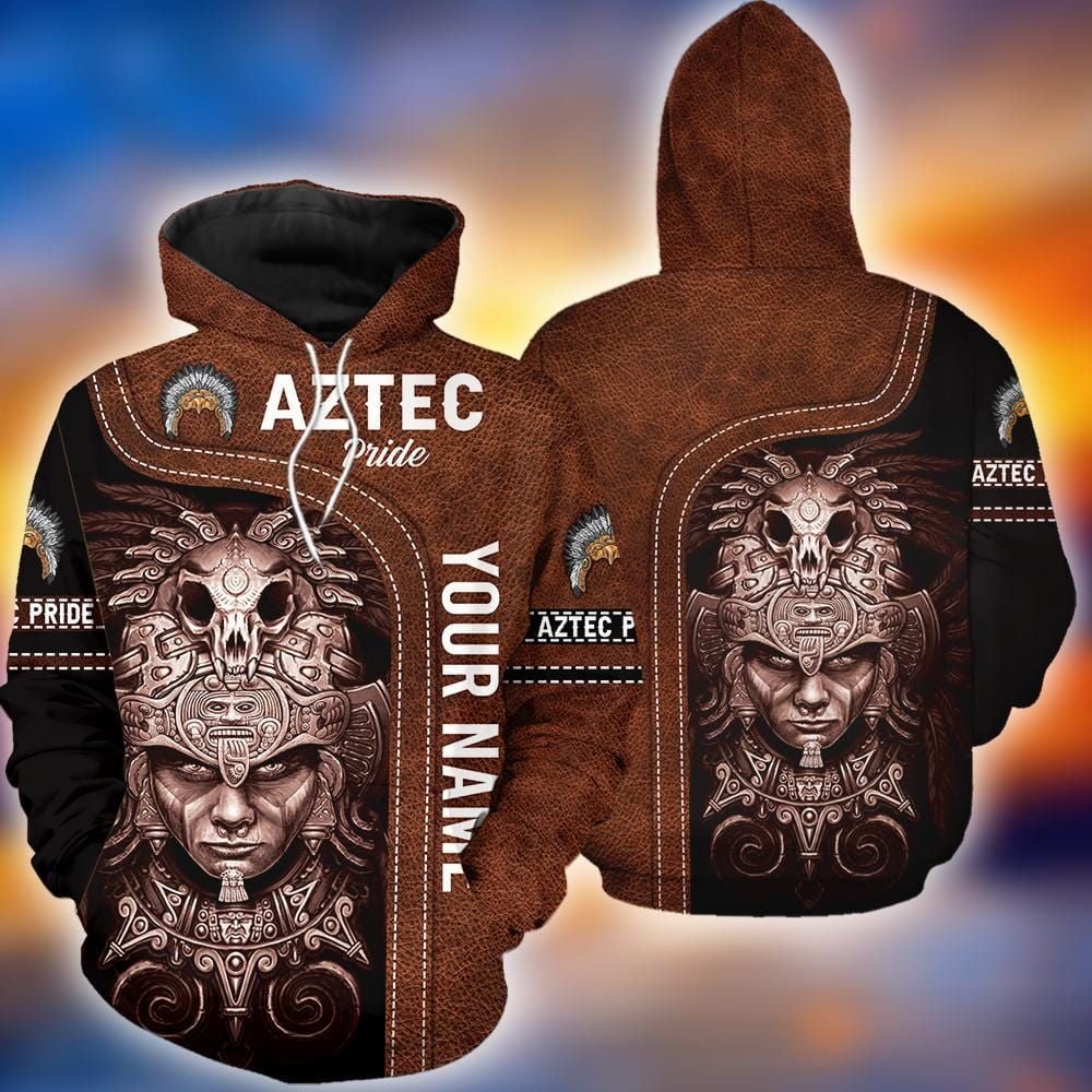 Personalized Mexico Hoodie Aztec Pride Aztec Warrior Leather Pattern ...