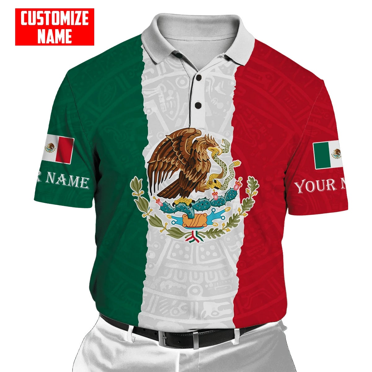 Personalized Mexico Polo Shirt Mexican Flag, Coat Of Arms Of Mexico Po ...