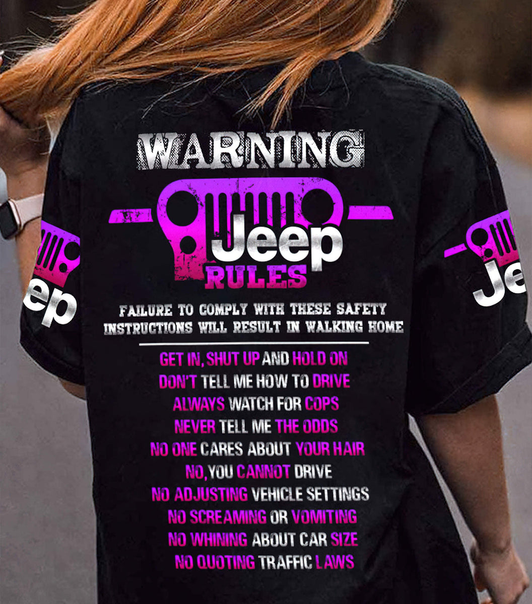 Warning Jeep Rules Pink T Shirt – Aljaira