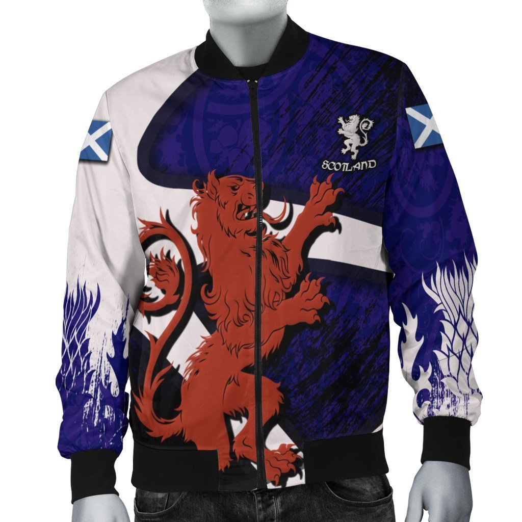 Scotland Celtic Bomber Jacket - Scottish Lion and Thistle Pattern Brus ...