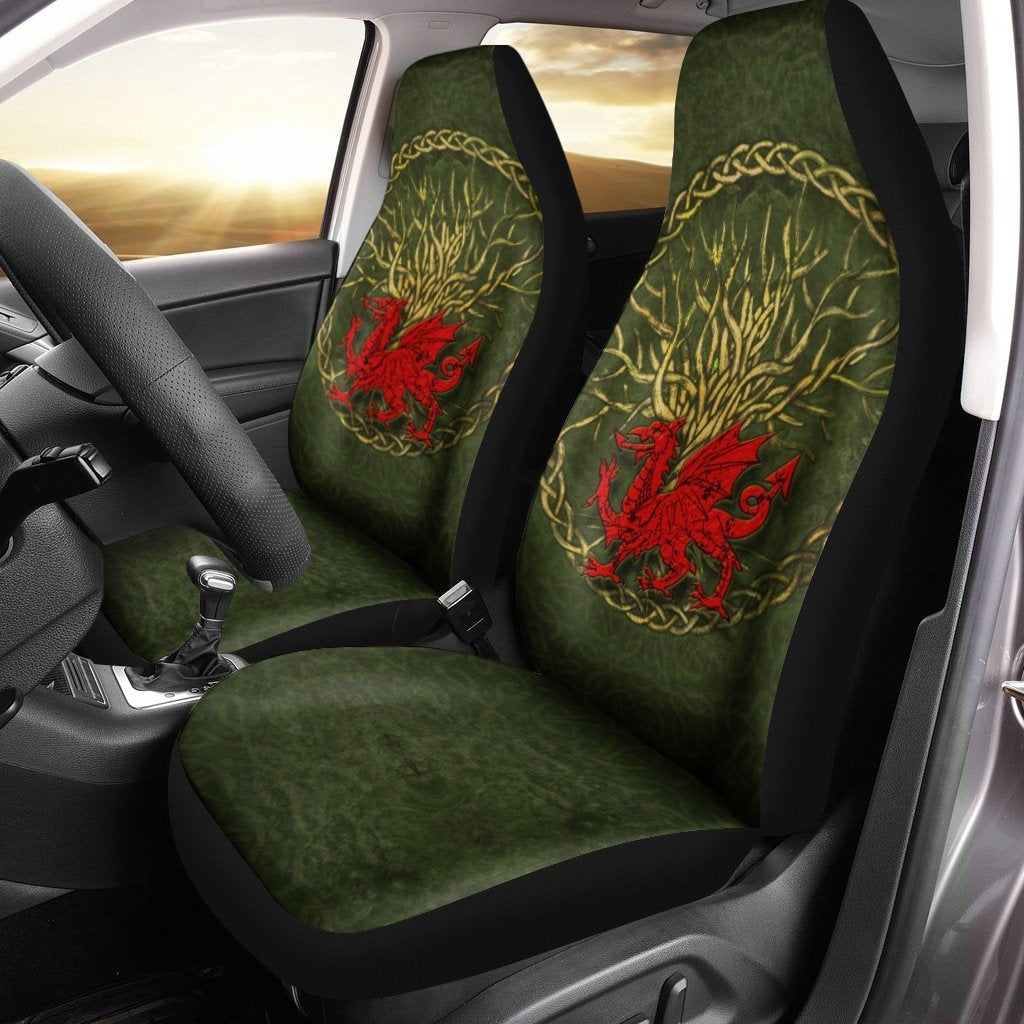 Wales Celtic Car Seat Covers - Welsh Dragon With Celtic Tree – Aljaira