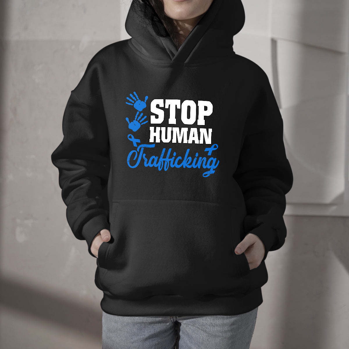 Stop Human Trafficking Blue Ribbon, Awareness Hoodie TS01 – Aljaira