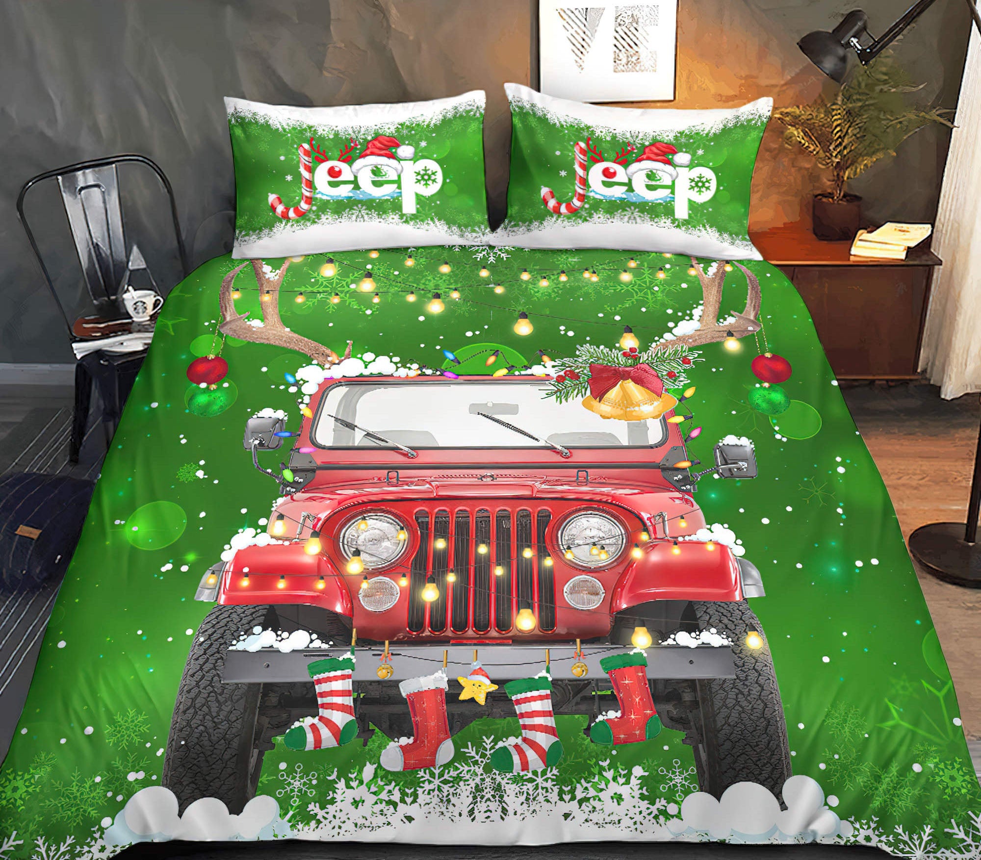 Jeep Christmas Green Bedding Set – Aljaira
