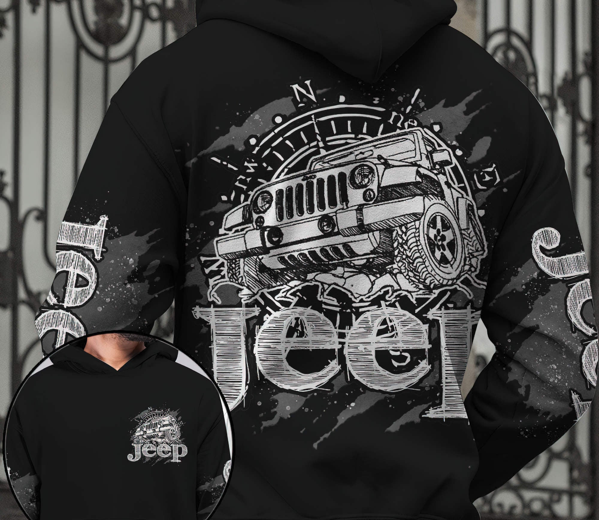 Jeep Compass Sketch Black Hoodie – Aljaira
