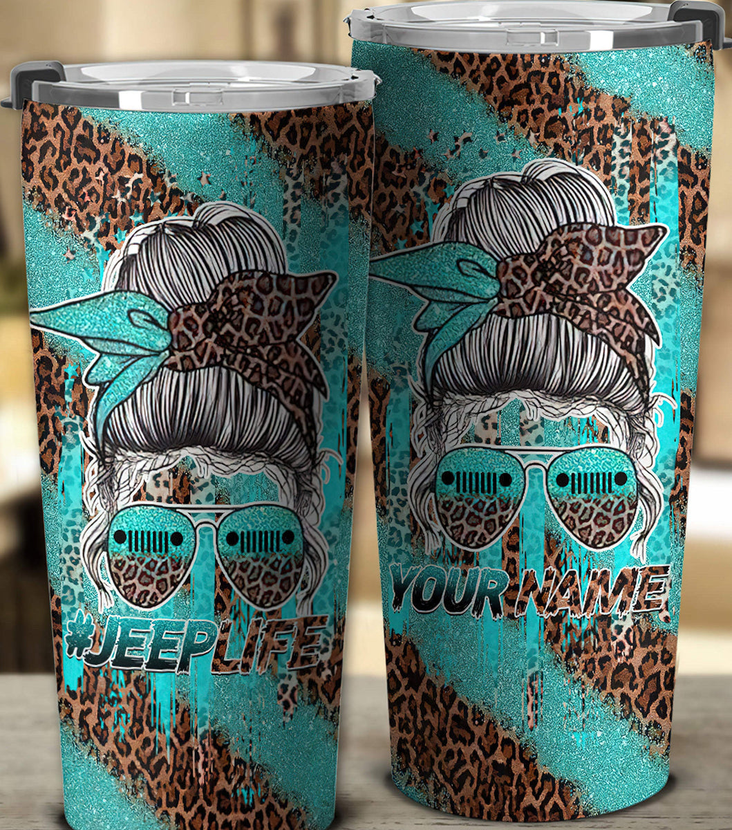 Personalized Jeep Life Messy Bun Leopard Tumbler – Aljaira