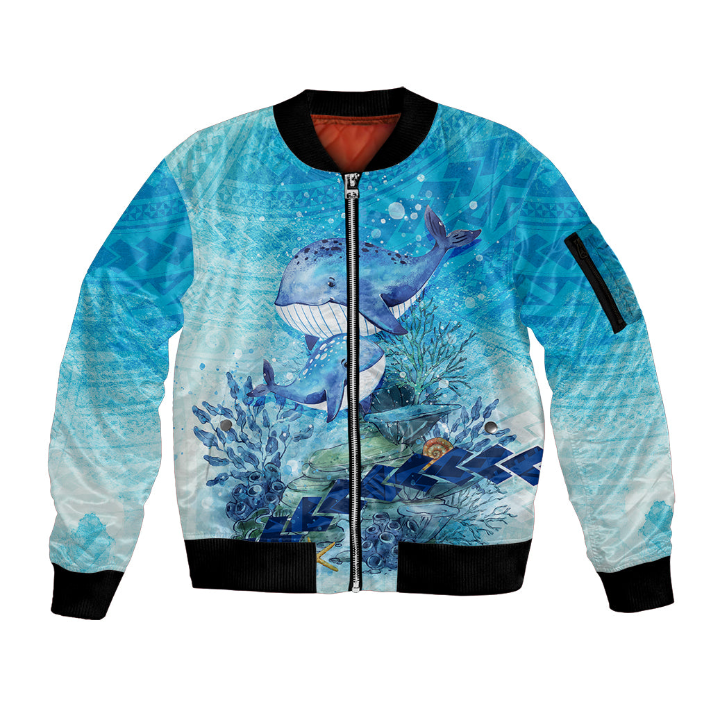 Mother and Baby Whale Mix Polynesian Style Sleeve Zip Bomber Jacket TS ...