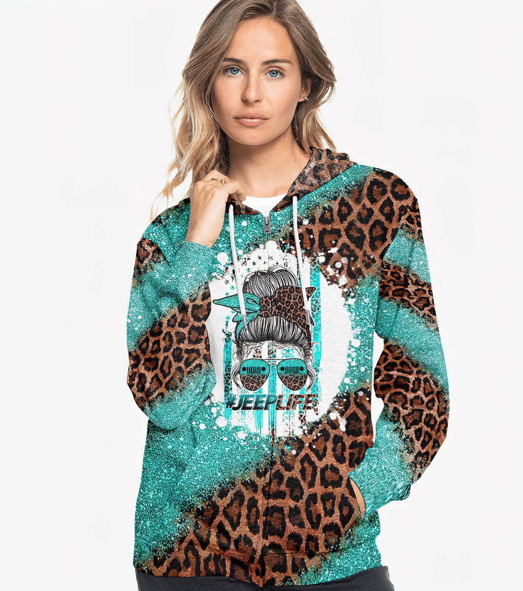 Jeep Life Messy Bun Leopard Hoodie – Aljaira