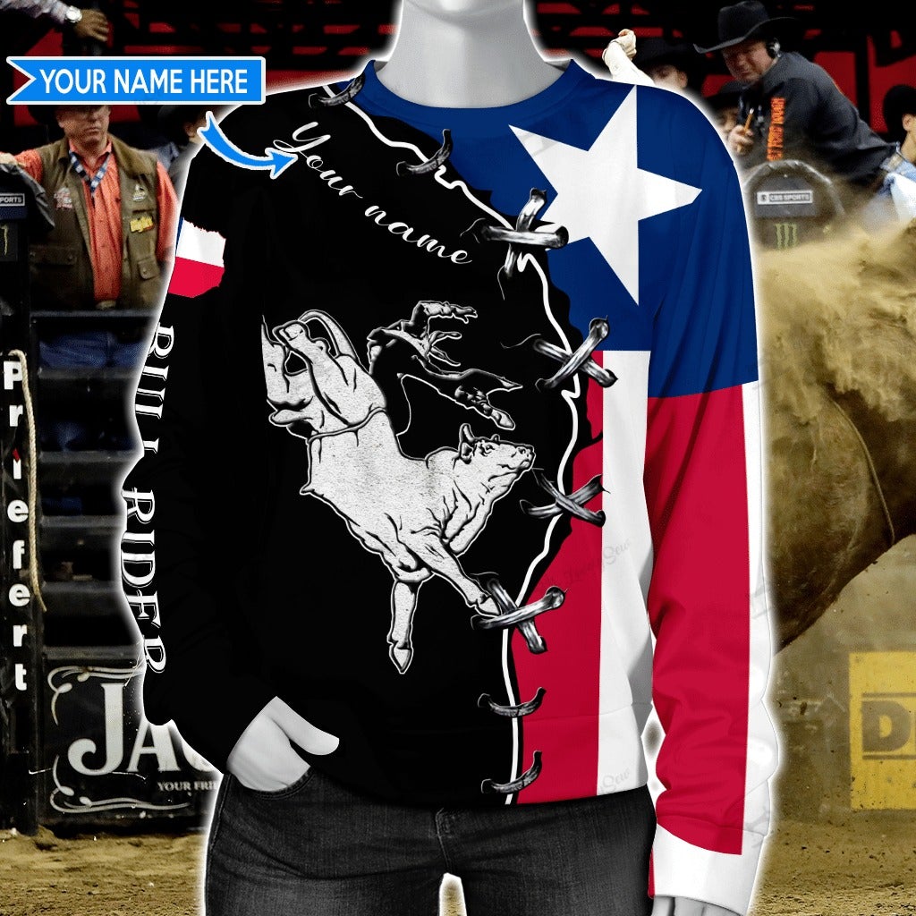 Personalized Name Bull Riding Hoodie - Bull Riding Apparel American Fl ...