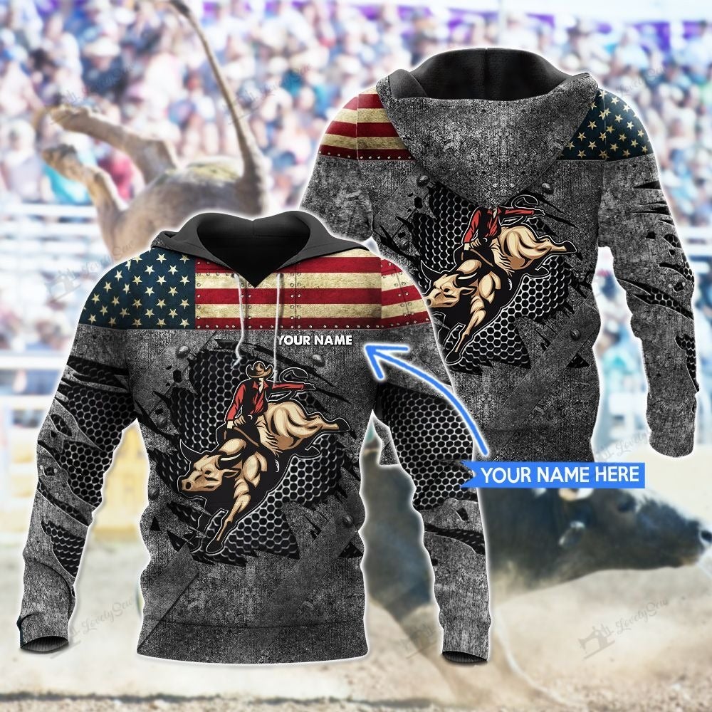 Personalized Name Bull Riding Hoodie - Bull Riding Apparel Metal Patte ...