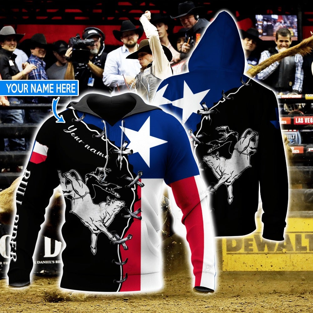 Personalized Name Bull Riding Hoodie - Bull Riding Apparel American Fl ...