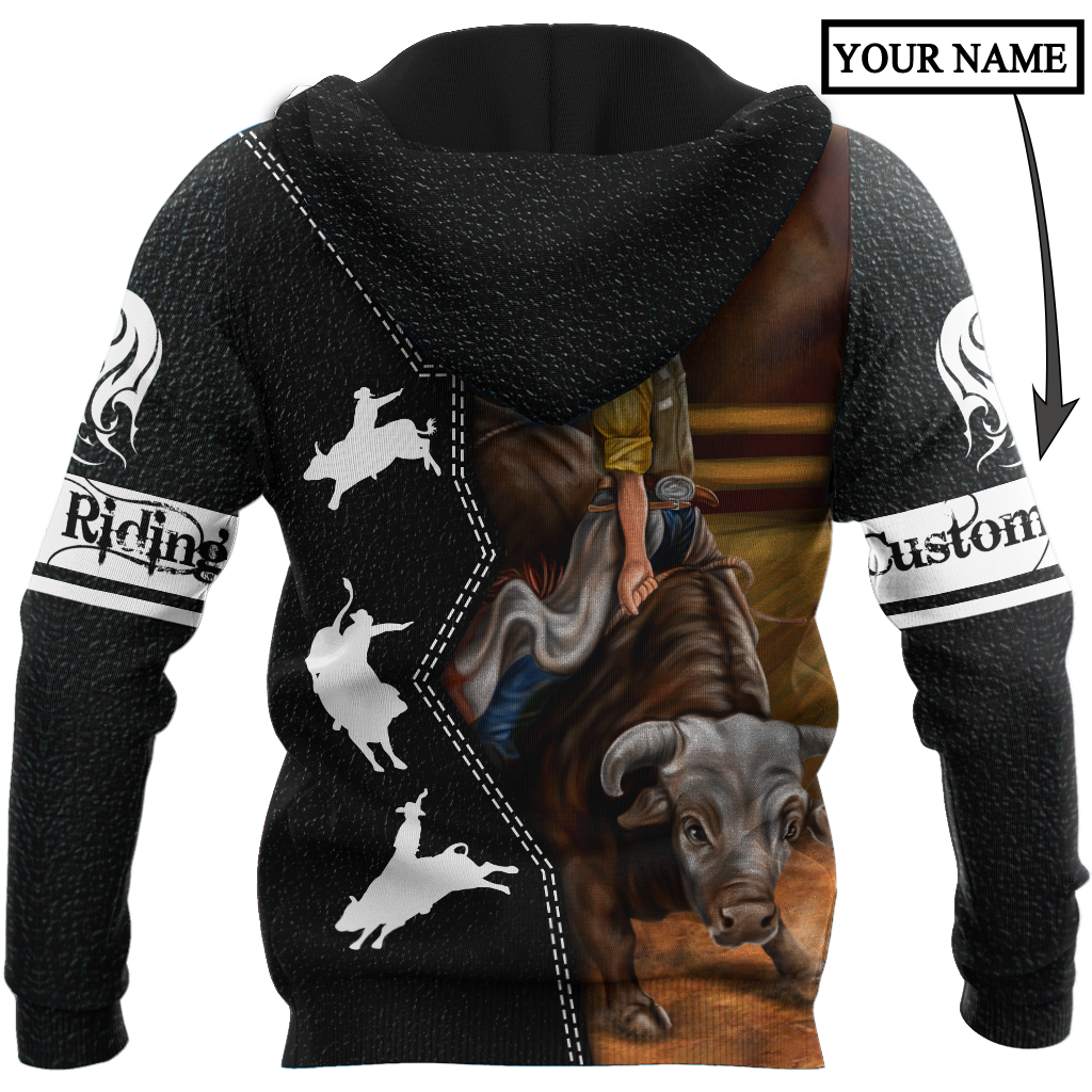 Personalized Name Bull Riding Hoodie - Bull Riding Apparel Black Leath ...