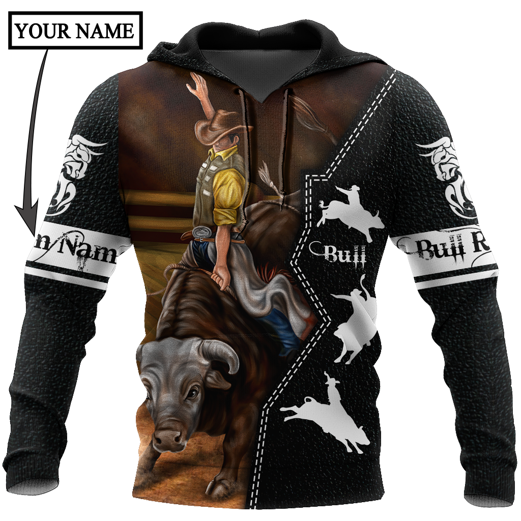 Personalized Name Bull Riding Hoodie - Bull Riding Apparel Black Leath ...