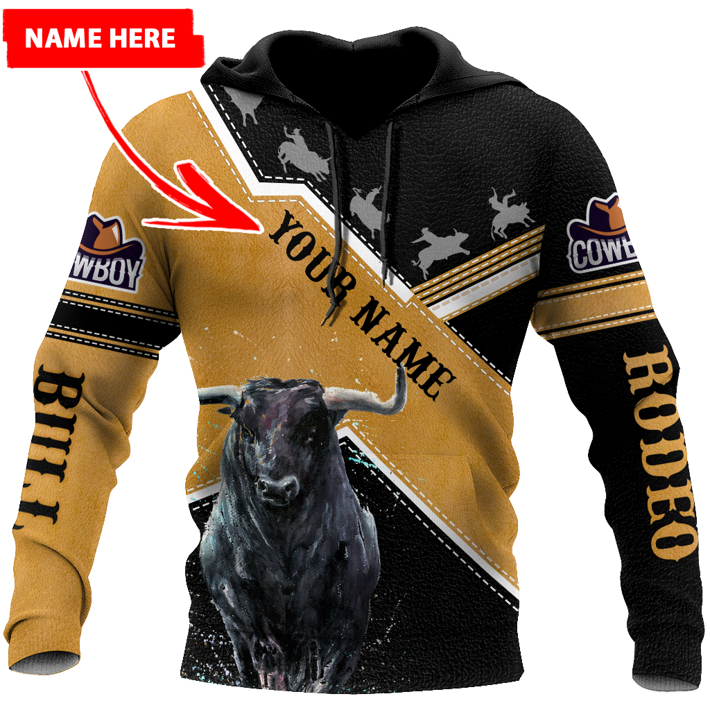 Personalized Name Bull Riding Hoodie - Bull Riding Apparel Black Bull ...