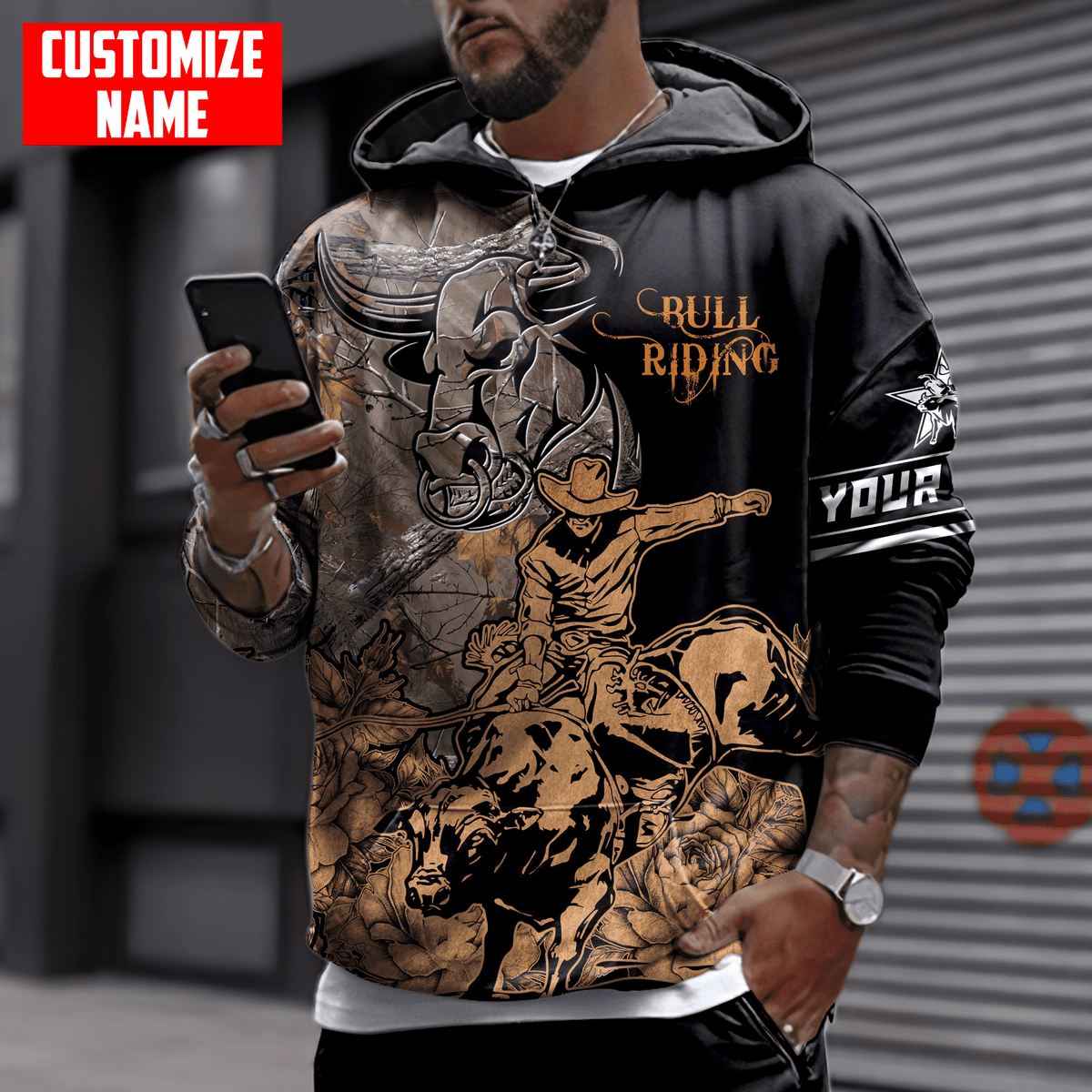 Personalized Name Bull Riding Hoodie - Bull Riding Apparel Camo – Aljaira