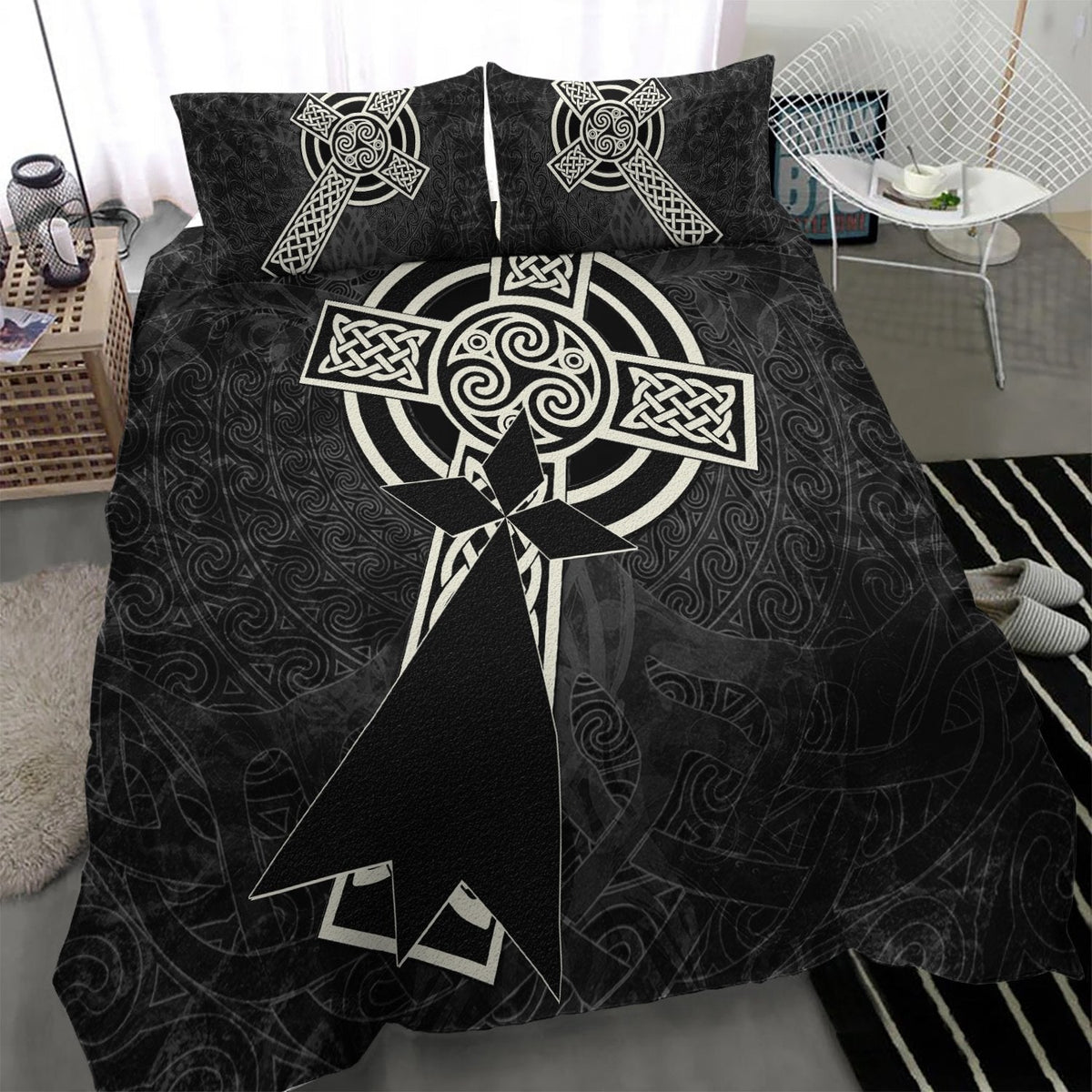 Brittany Celtic Bedding Set - Celtic Cross & Stoat Ermine Skew Style ...