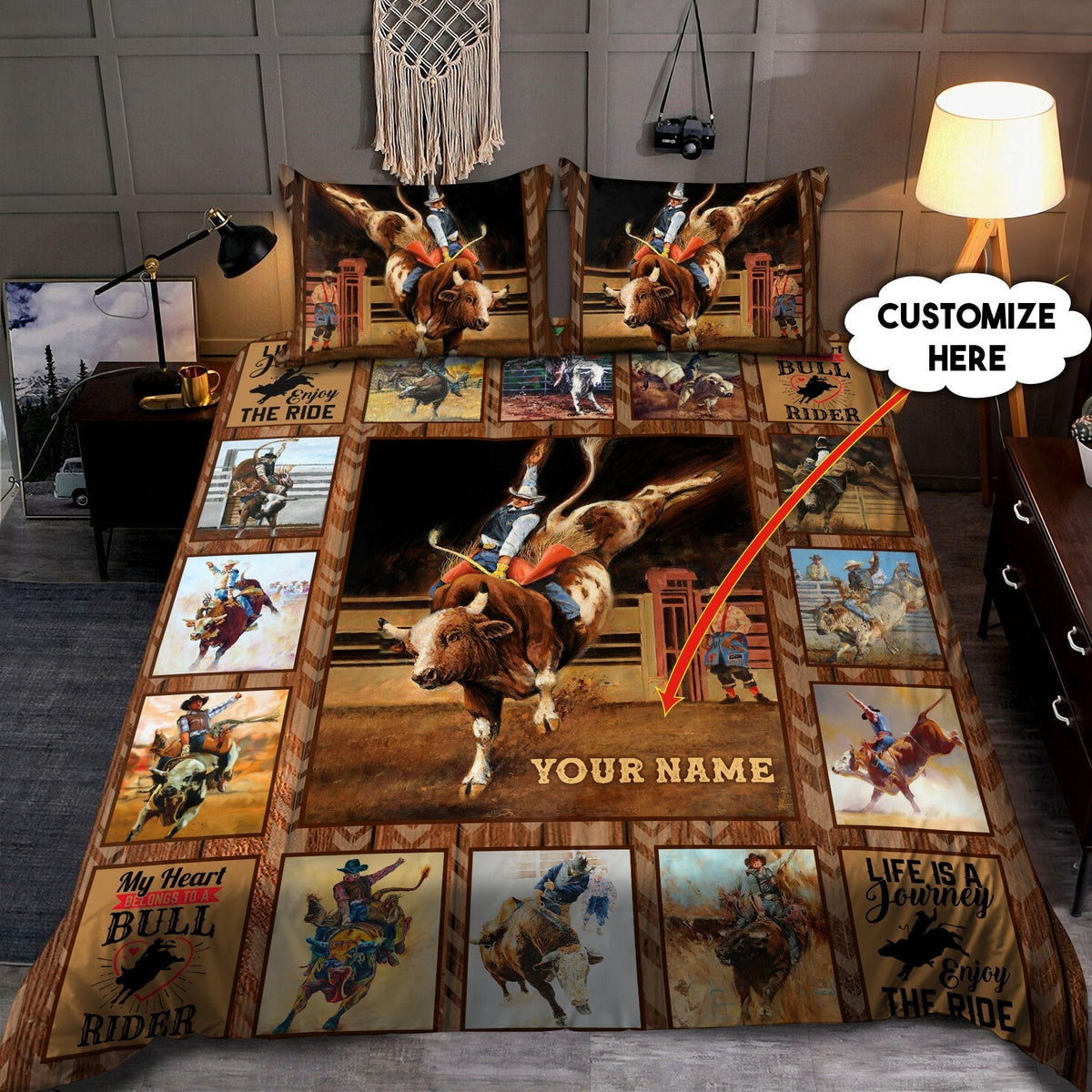 Personalized Name Bull Riding Bedding Set Rodeo Posters Pattern – Aljaira