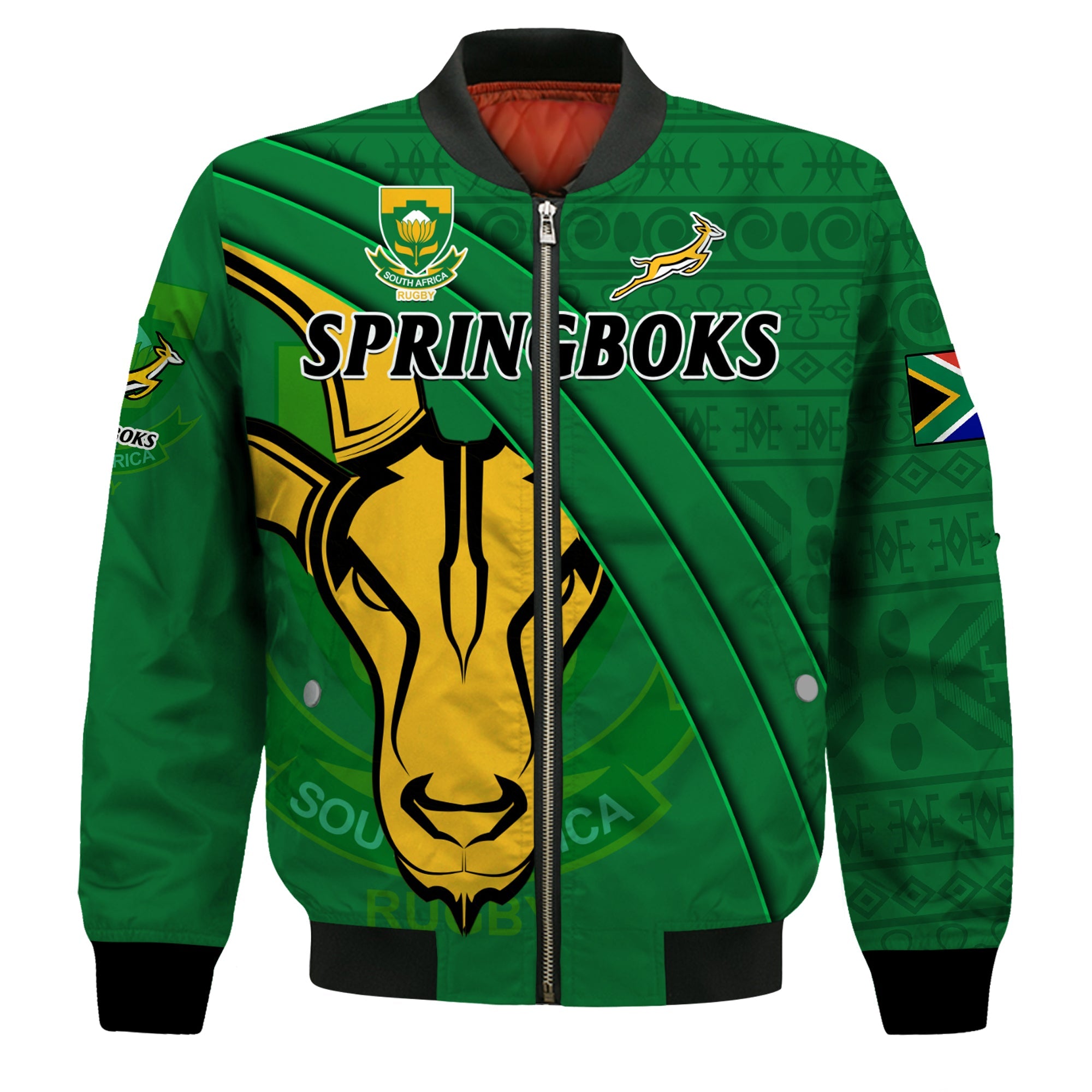 South Africa Rugby Bomber Jacket Bokke Springbok With African Pattern ...