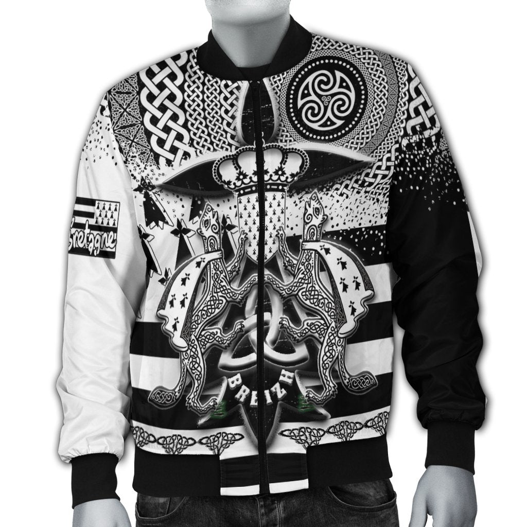 Celtic Brittany Men's Bomber Jacket - Brittany Flag With Stoat Ermine ...