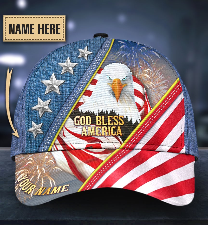 Custom God Bless America Independence Day Eagle Flag Classic Cap LT11 ...