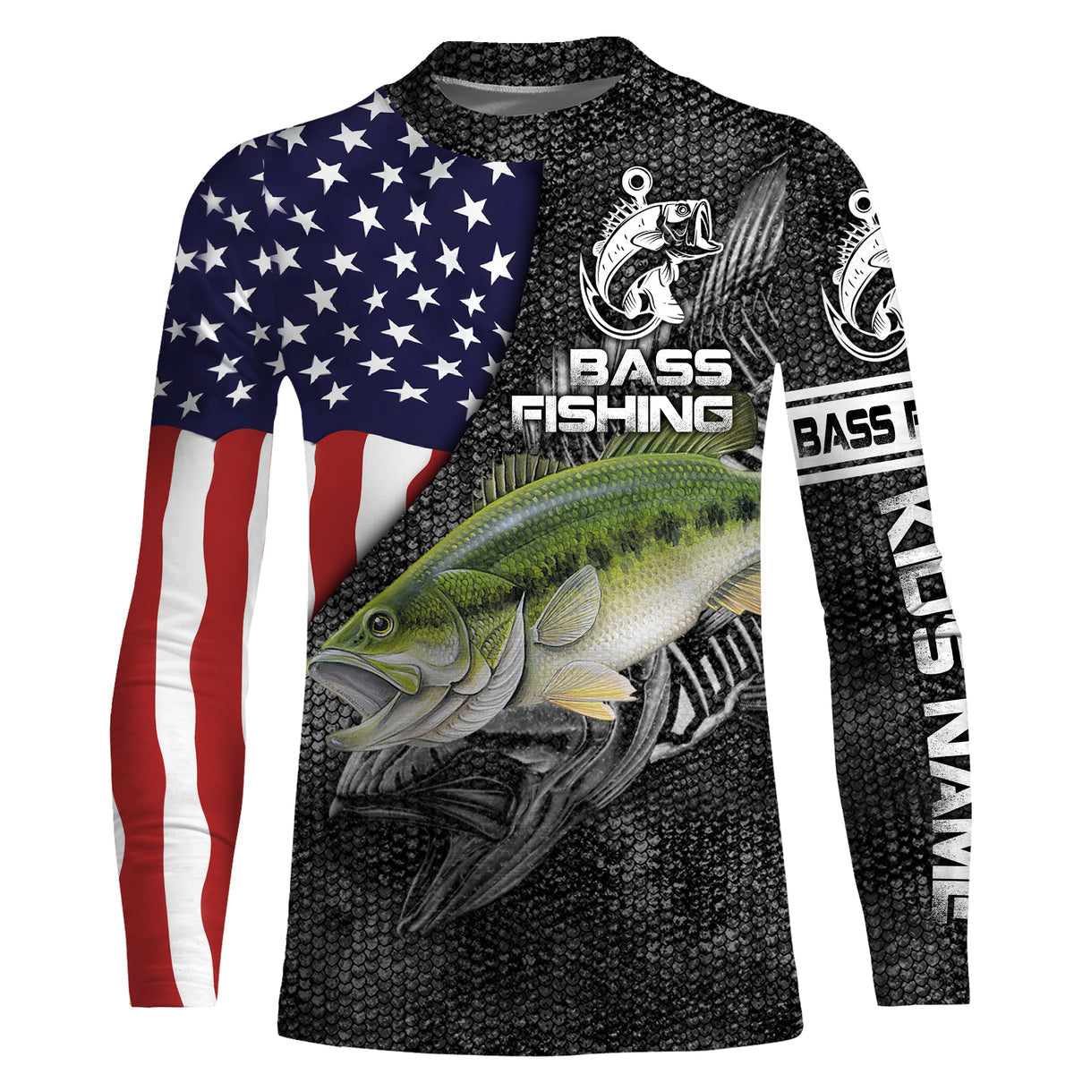 Largemouth Bass Fishing American Flag Custom Fishing Shirts For Men Pe ...