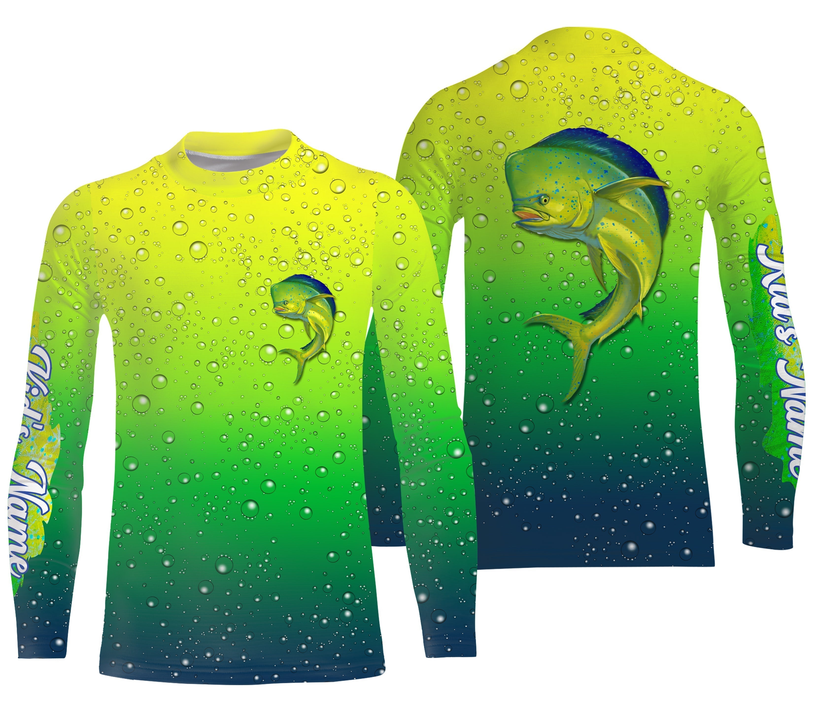 Mahi-Mahi Fishing Green Scales Bubble Custom Name UV Protection UPF 30 ...