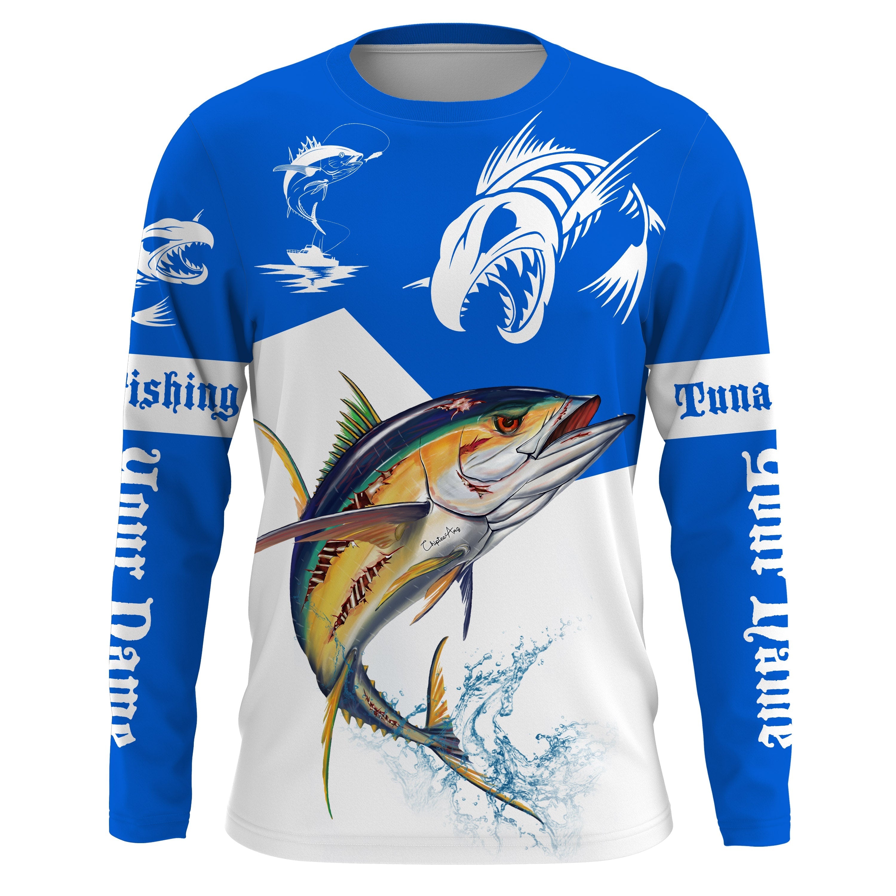 Angry Tuna Fishing Custom Long Sleeve Fishing Shirts, Tuna Fish Skelet ...