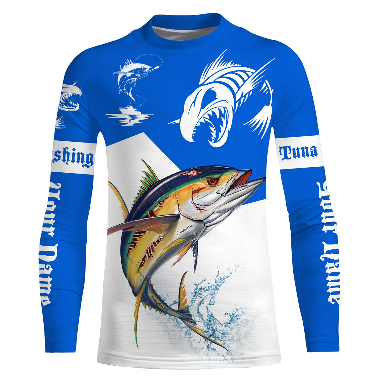 Angry Tuna Fishing Custom Long Sleeve Fishing Shirts, Tuna Fish Skelet ...