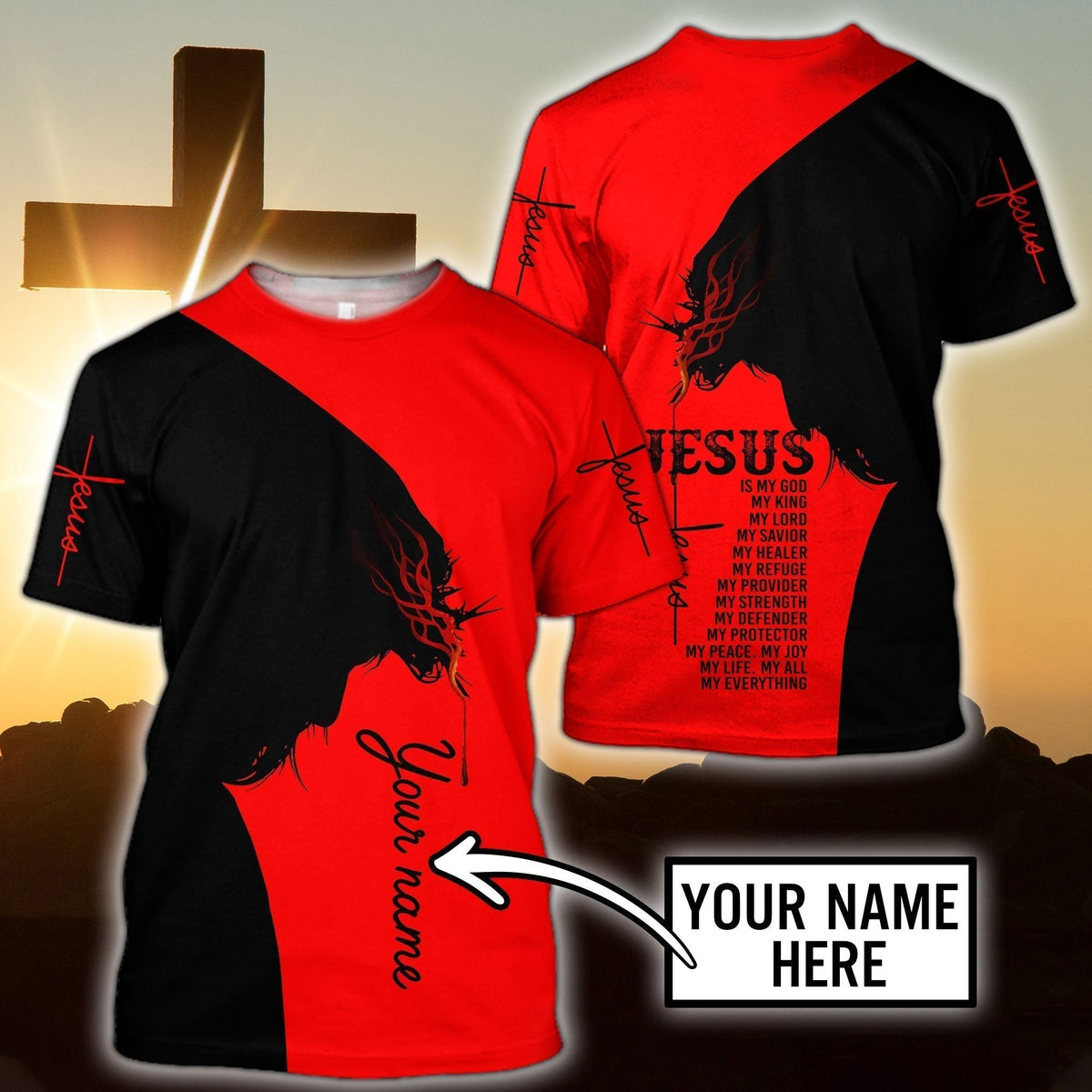 Personalized Jesus T-Shirt Jesus Is My God, Jesus Bleeding, Red – Aljaira