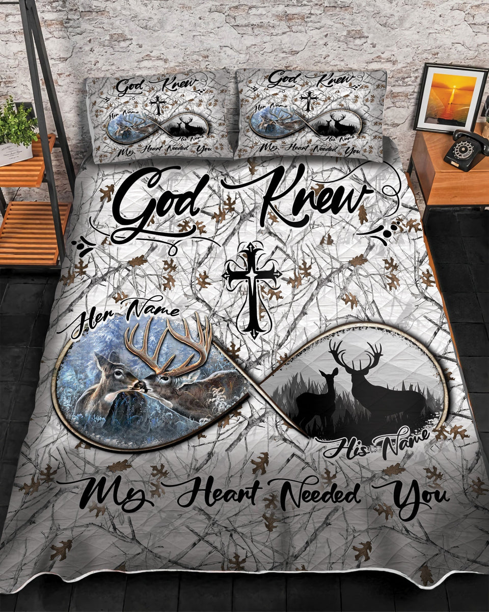 Premium Infinity Cross Double Couple Deer Quilt Bedding Set 3D Printed ...