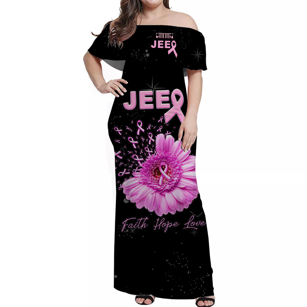 JEEP Breast Cancer - Off Shoulder Long Dress Flowers with Flag America ...
