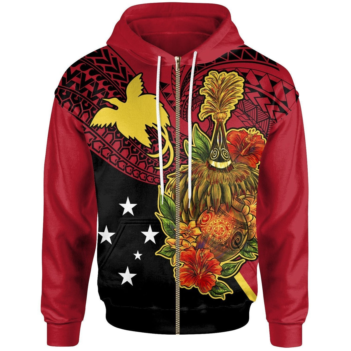 Papua New Guinea Zip - Up Hoodie - Tumbuan, Duk - duk and Lime Gourd ...