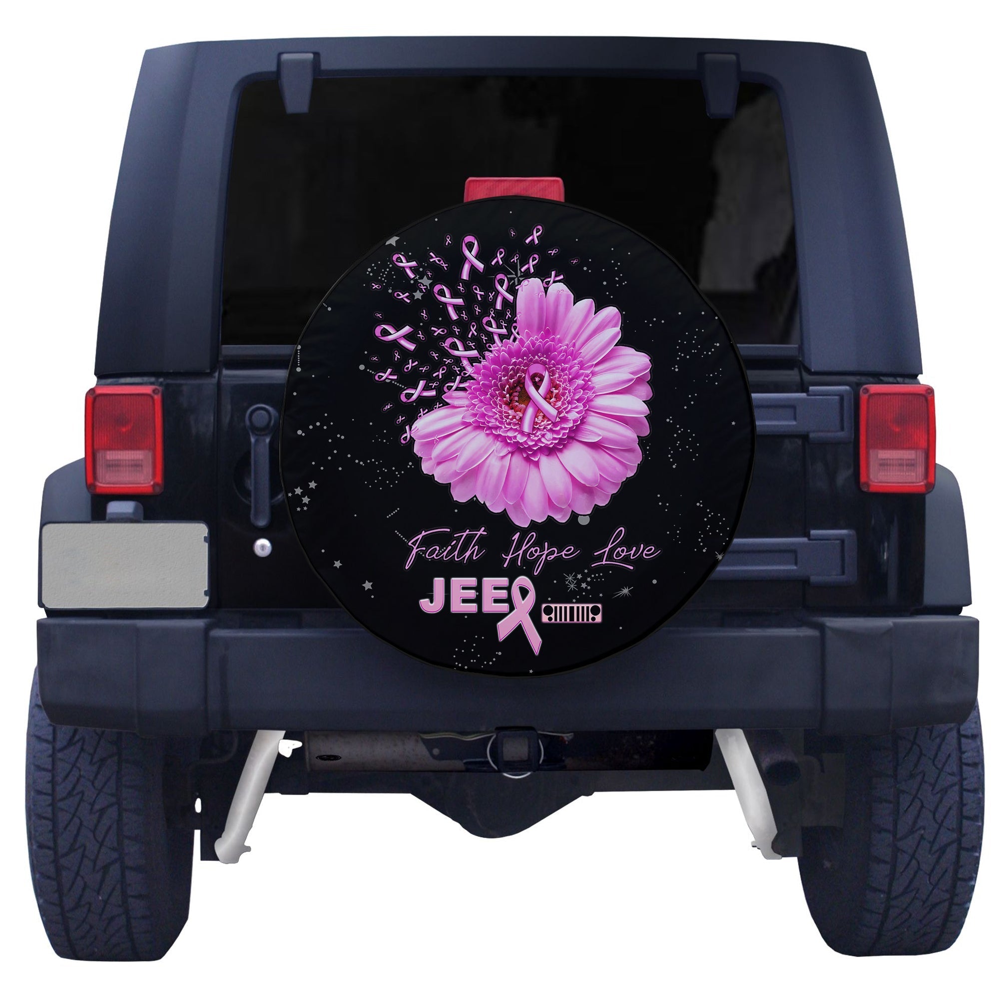 JEEP Breast Cancer - Spare Tire Cover Flowers with Flag American LT13 ...