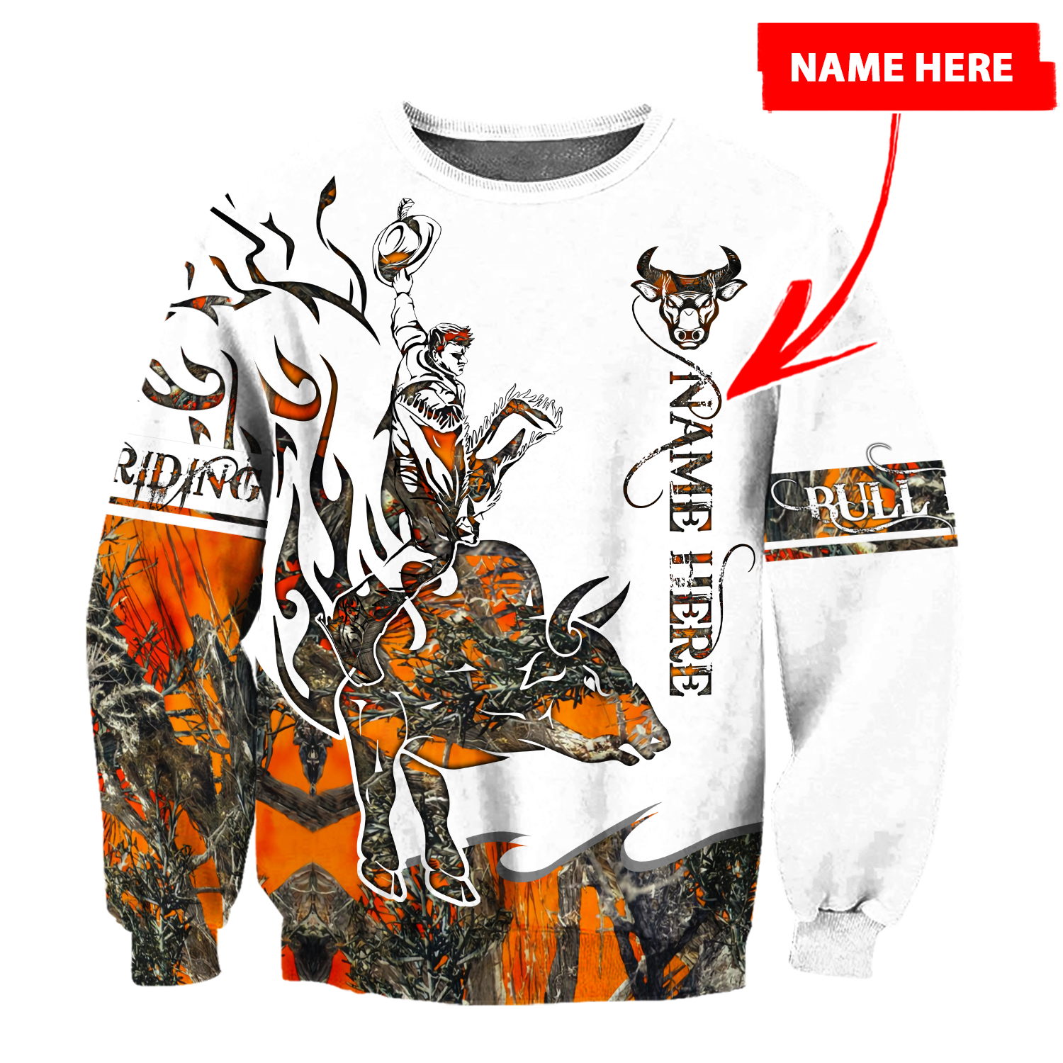 Personalized Name Bull Riding Hoodie - Bull Riding Apparel Orange Tatt ...