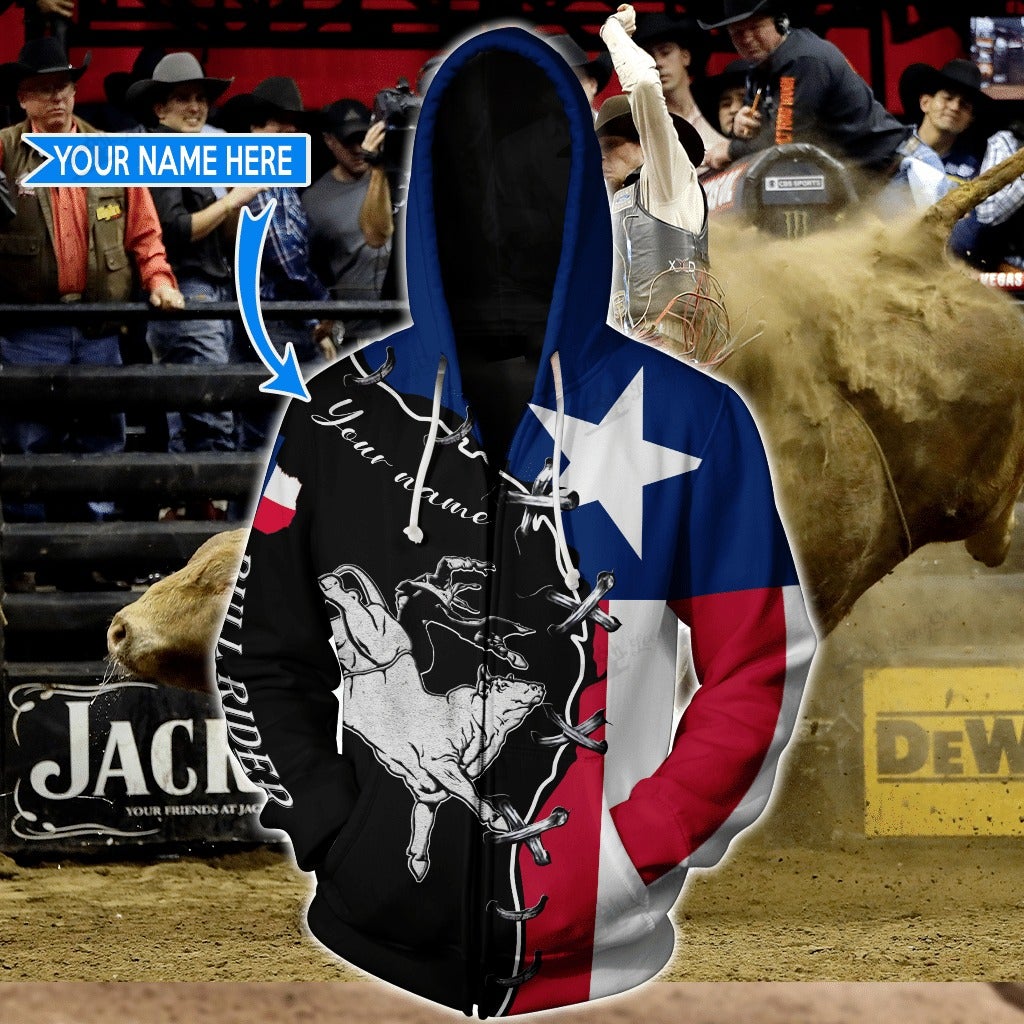 Personalized Name Bull Riding Hoodie - Bull Riding Apparel American Fl ...