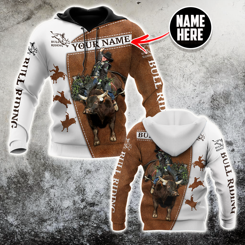 Personalized Name Bull Riding Hoodie - Bull Riding Apparel Brown Bull ...