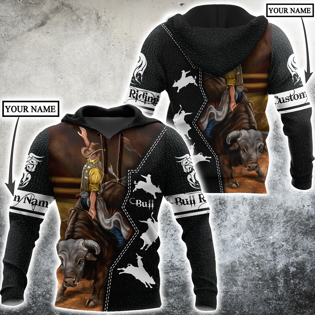 Personalized Name Bull Riding Hoodie - Bull Riding Apparel Black Leath ...
