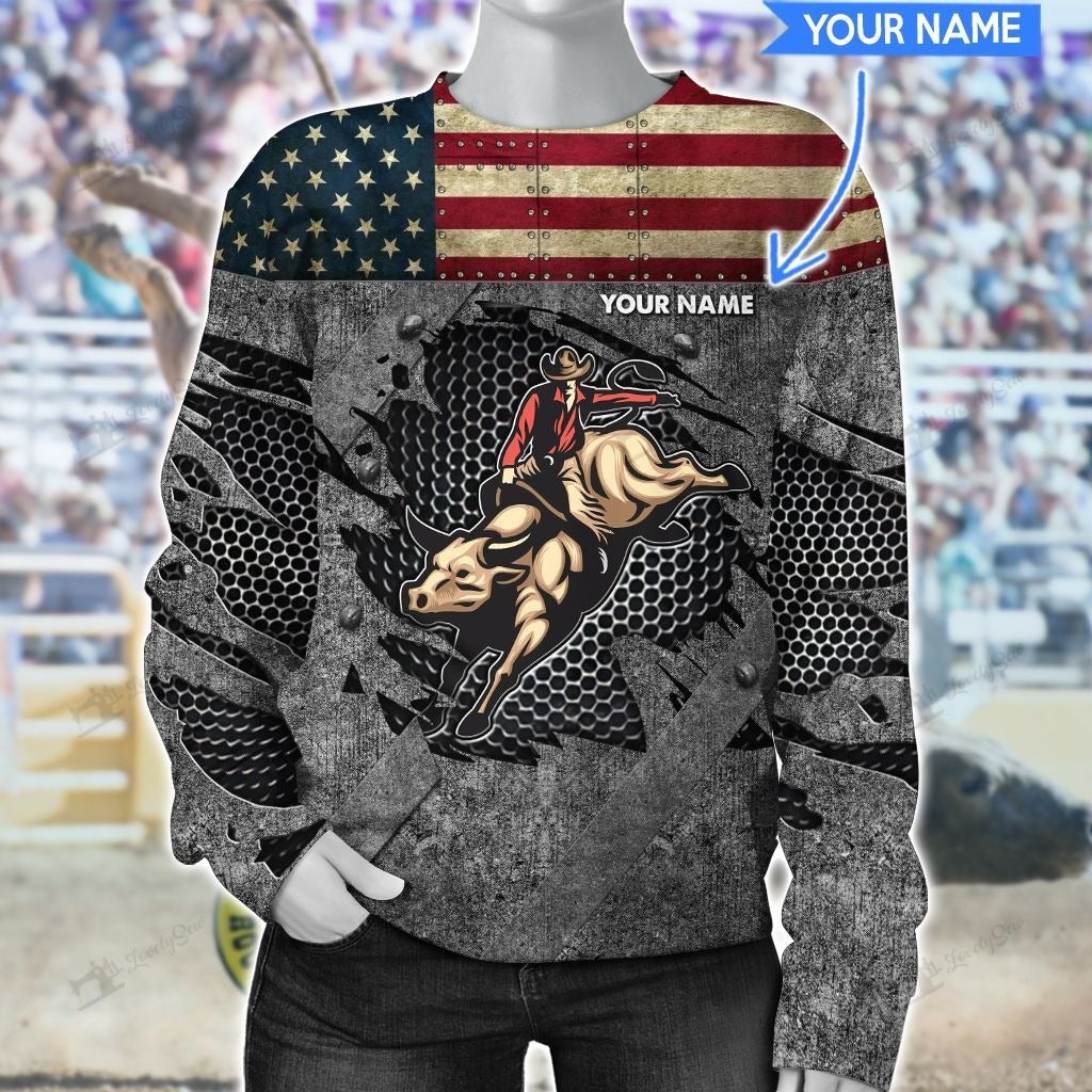 Personalized Name Bull Riding Hoodie - Bull Riding Apparel Metal Patte ...