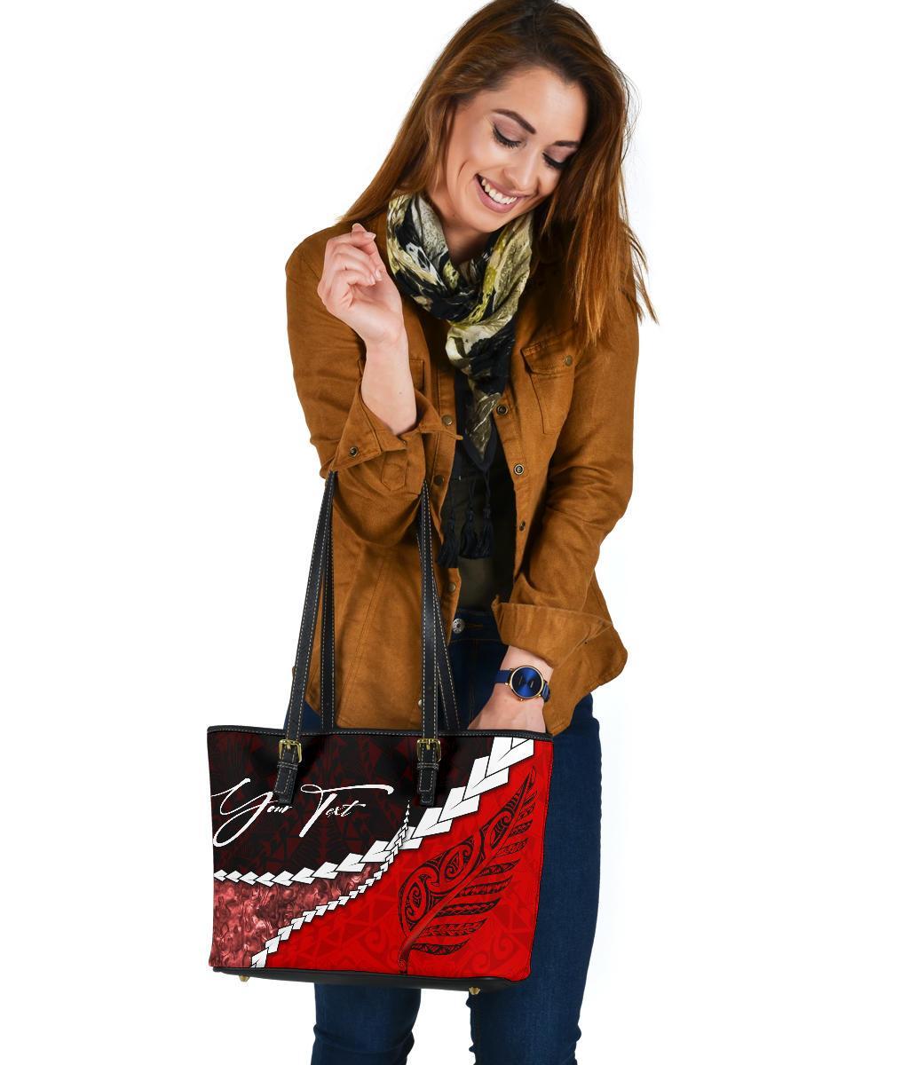 (Signature Custom) Paua Shell, Maori Silver Fern Leather Tote Bag, Red ...