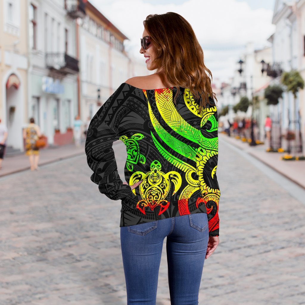 Papua New Guinea Women's Off Shoulder Sweater - Reggae Tentacle Turtle ...