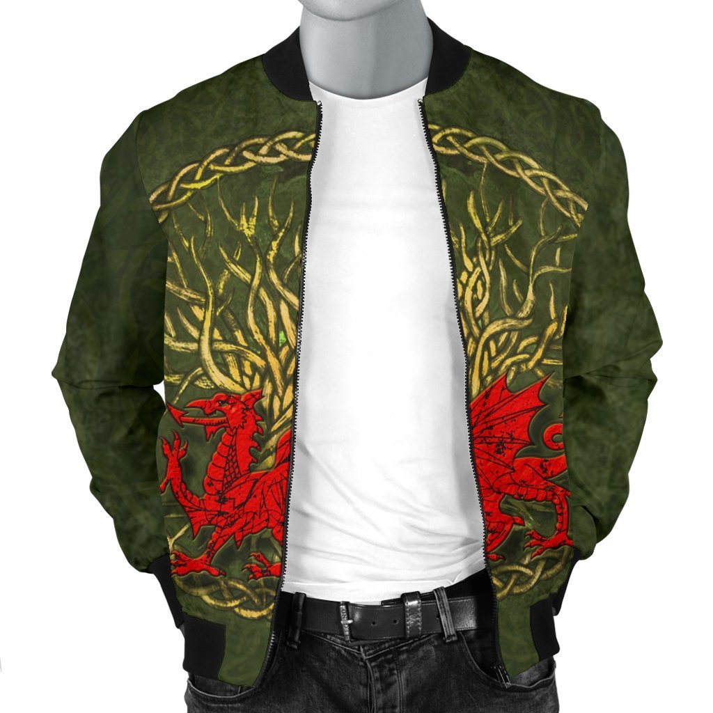 Wales Celtic Men's Bomber Jacket - Welsh Dragon With Celtic Tree – Aljaira
