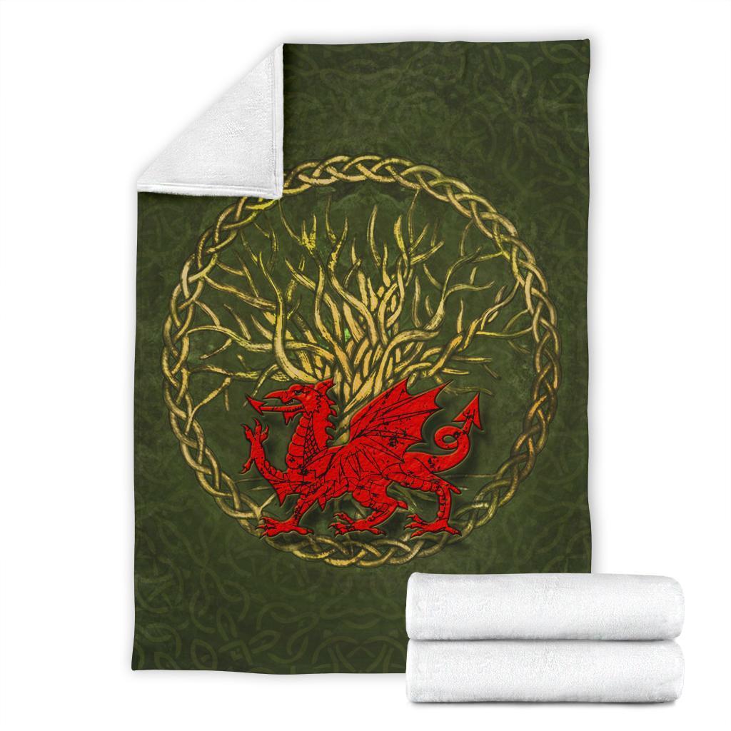 Wales Celtic Premium Blanket - Welsh Dragon With Celtic Tree – Aljaira