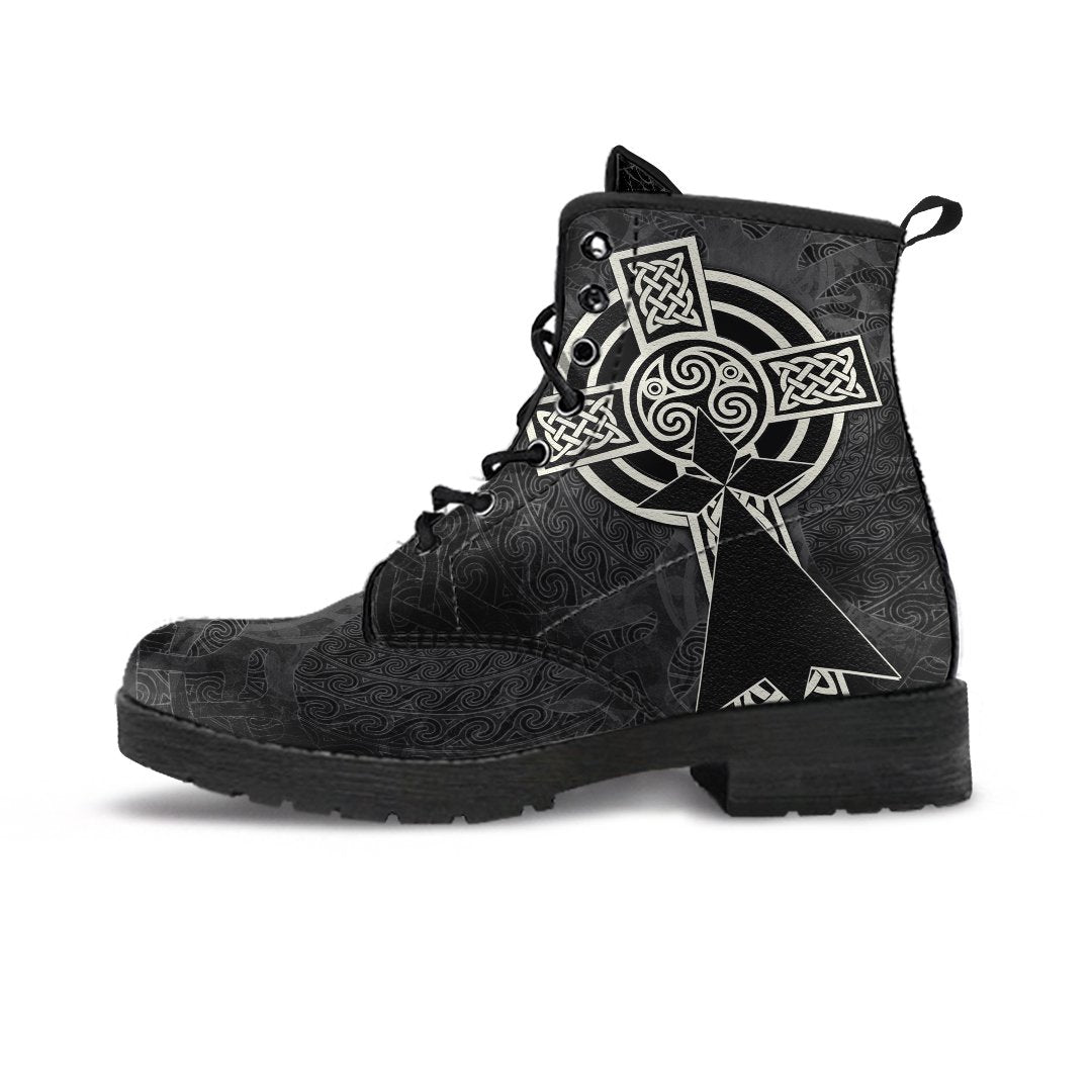 Brittany Celtic Leather Boots - Celtic Cross and Stoat Ermine Skew Sty ...