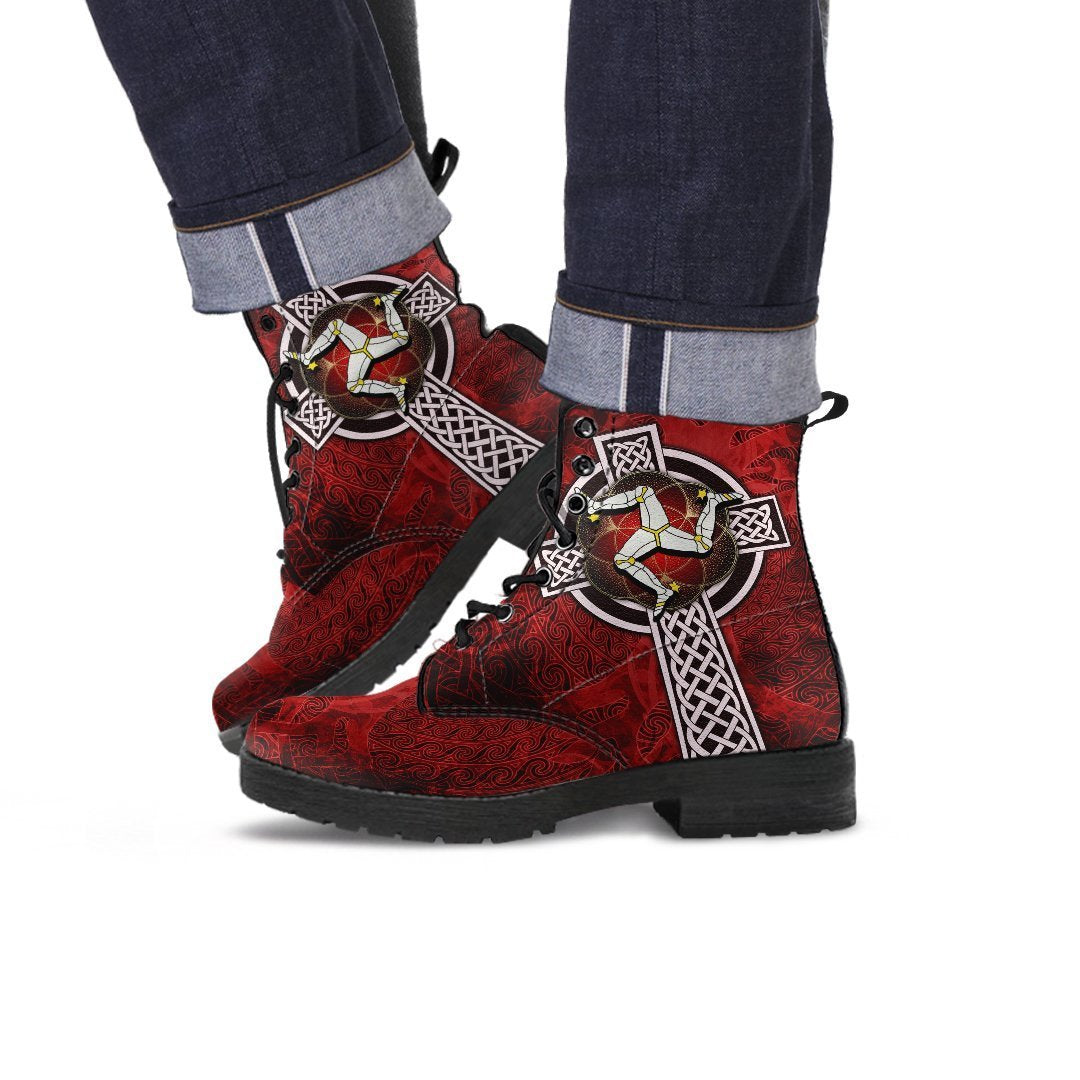 Isle Of Man Celtic Leather Boots - Celtic Cross and Triskele Skew Styl ...