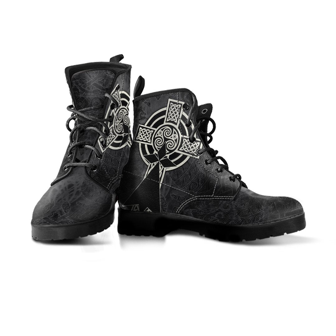 Brittany Celtic Leather Boots - Celtic Cross and Stoat Ermine Skew Sty ...