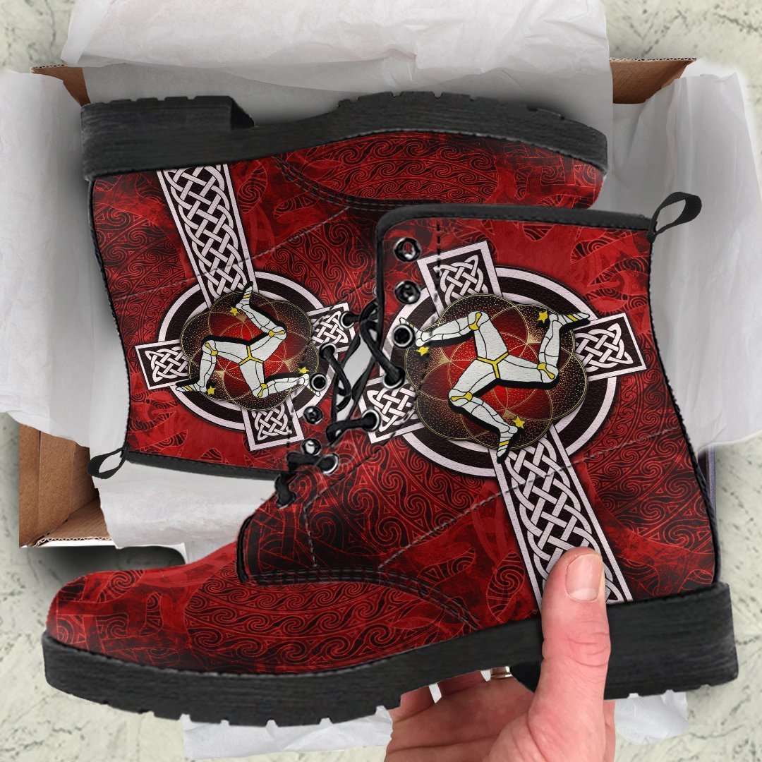 Isle Of Man Celtic Leather Boots - Celtic Cross and Triskele Skew Styl ...
